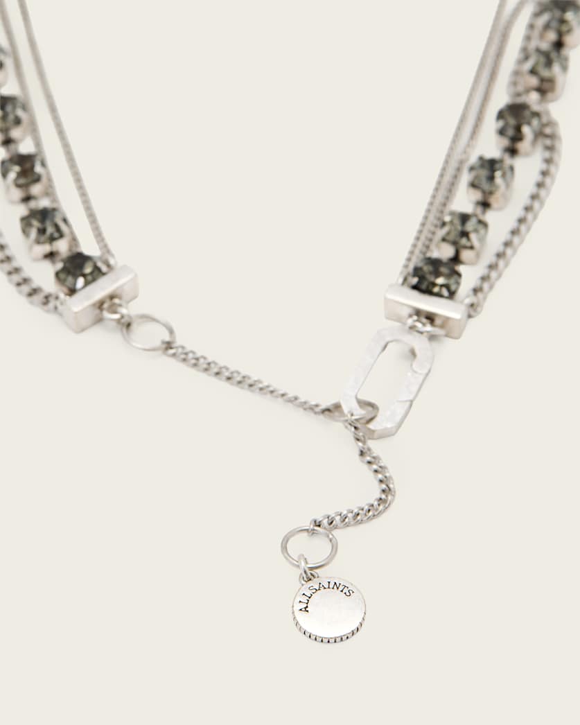 Joyce Dual Chain Necklace WARM SILVER/BLACK | ALLSAINTS